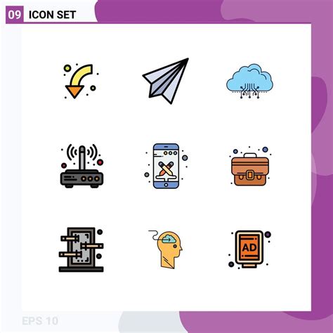 Modern Set Of 9 Filledline Flat Colors And Symbols Such As Wifi Modem Receive Network Data