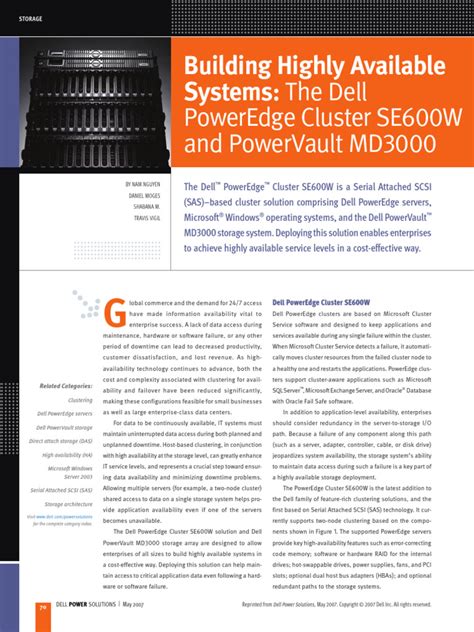building highly available systems the dell poweredge cluster se600w and