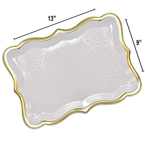 10 White Rectangle Trays With Gold Rim Border For Elegant Dessert Table