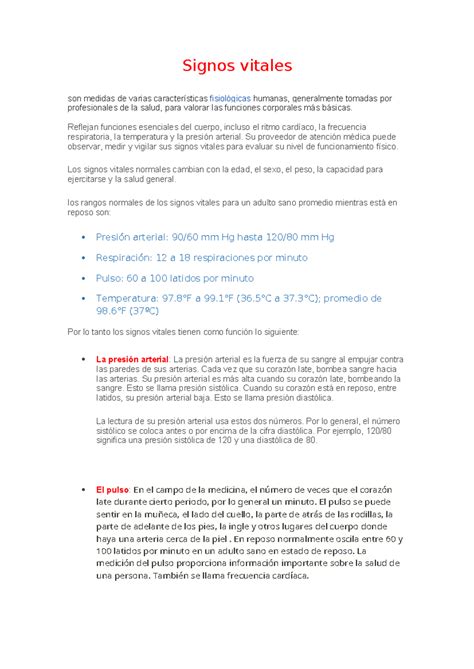 Signos vitales enfermería Signos vitales son medidas de varias características fisiológicas