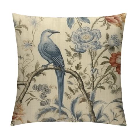 Nawypu Trees And Birds Blue And White Throw Pillow Cover Cushion Case