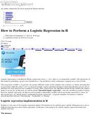 How To Perform A Logistic Regression In R DataScience Pdf An Online Community For