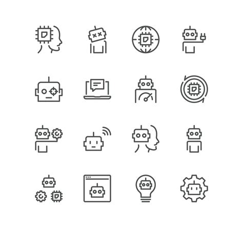 Set Of Artificial Intelligence Related Icons Algorithm Self Learning Face Recognition And