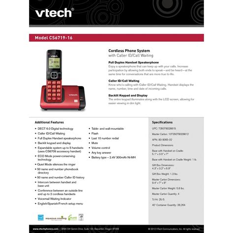 Vtech Cs Cordless Phone System With Caller