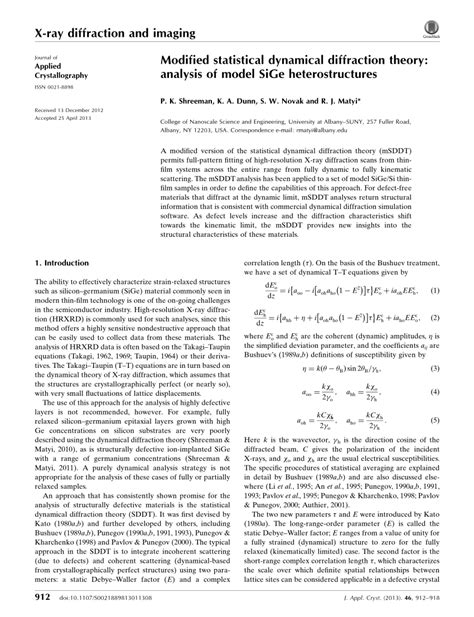Pdf Modified Statistical Dynamical Diffraction Theory Analysis Of