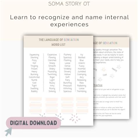 Interoception Sensation Words List Sensory Activities By Soma Story Ot
