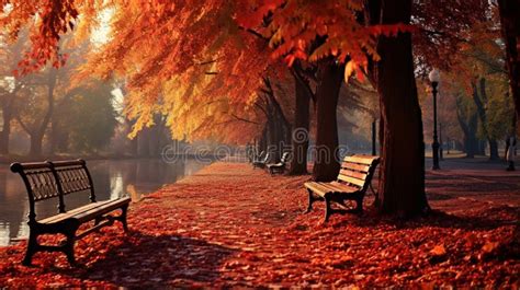 Empty Bench In Autumn Leaf Generated By Ai Tool Stock Illustration