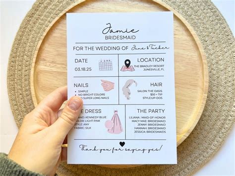 Bridesmaid Proposal Card Printable Bridesmaid Information Card Template