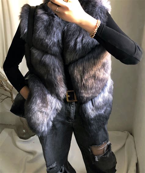 센트 밍크 퍼 베스트 조끼 블랙 화이트 그레이 에이블리