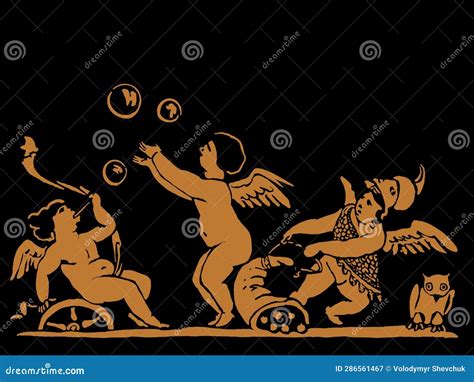 Three Cupids Making Bubbles With Owl Stock Illustration Illustration