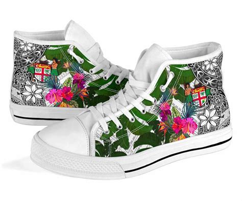 Fiji High Top Shoes White Turtle Plumeria Banana Leaf Crest