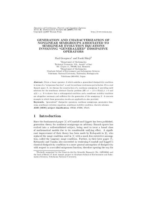 Pdf Generation And Characterization Of Nonlinear Semigroups