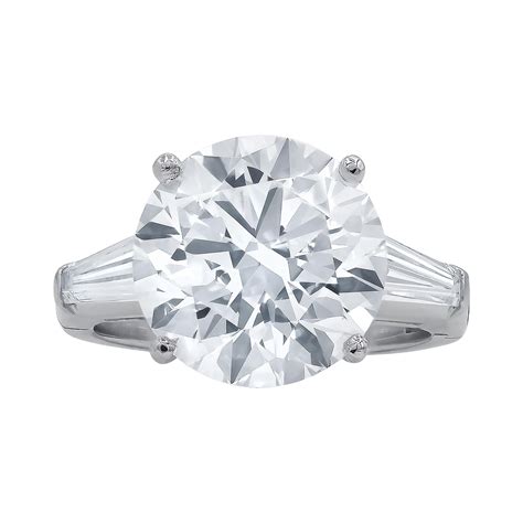 Classic Round Diamond Engagement Ring With Tapered Baguettes For Sale