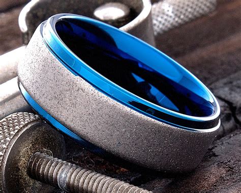 Blue Tungsten Ring Promise Ring Mens Tungsten Ring Personalized