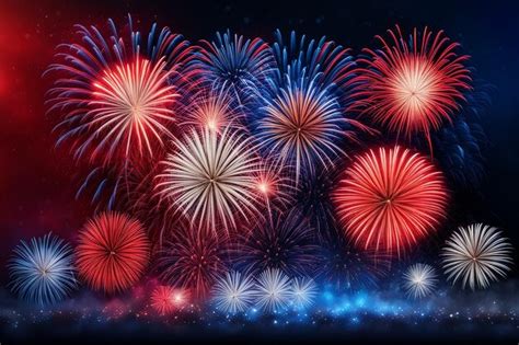 Premium Photo Panoramic Banner Of Firework Show In Red Blue And White