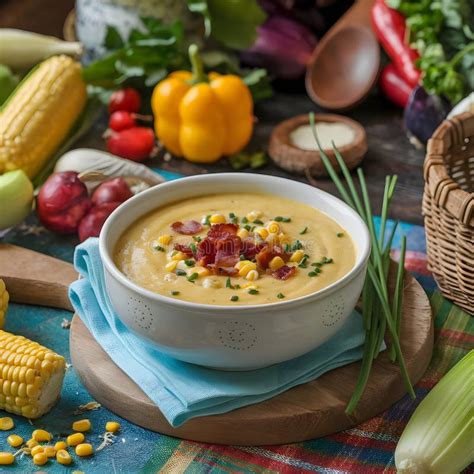 Comfort Food Creamy Corn Soup In A Bowl Stock Illustration