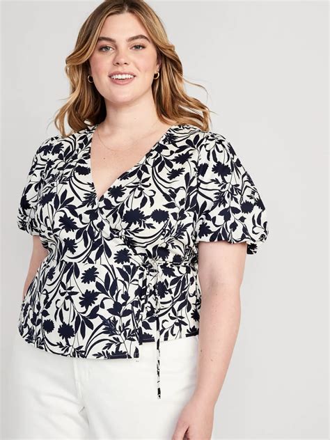 Old Navy Waist Defined Puff Sleeve Tie Wrap Blouse The Best Plus Size