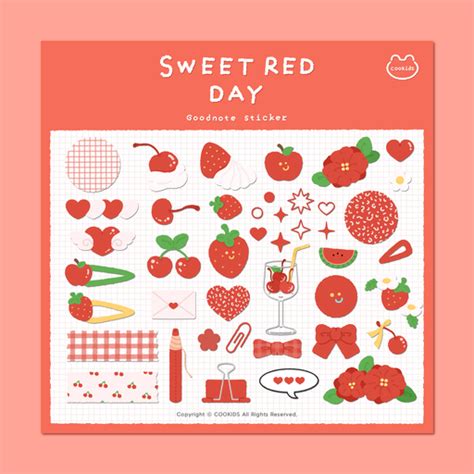 쿠키즈 굿노트스티커 스위트레드데이 스티커 위시버킷