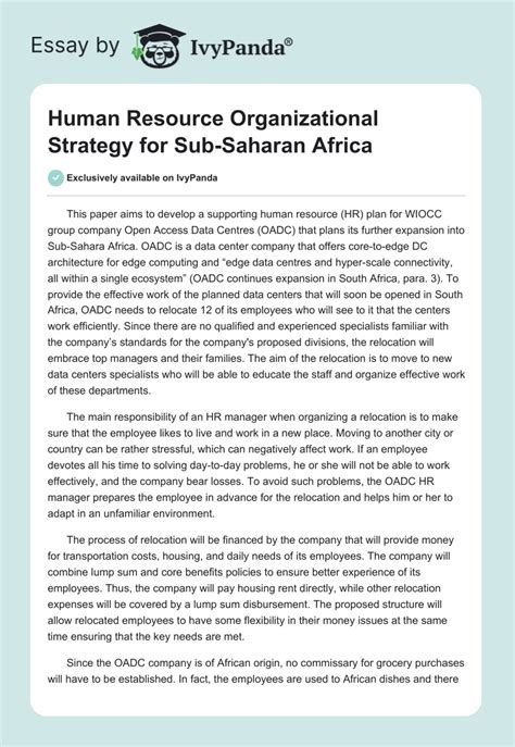Human Resource Strategy For Sub Saharan Africa Words Research