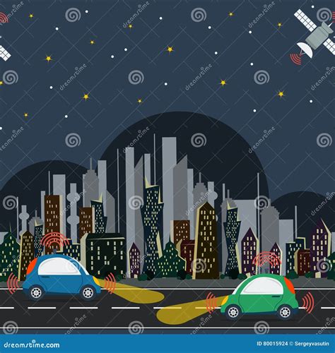 A City Map With Satellite Gps Pin Point With Badge Label Cartoon Vector