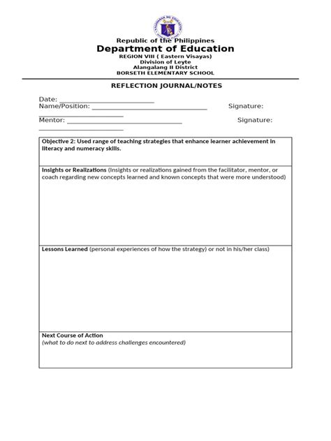 Reflection Journal Sample Pdf