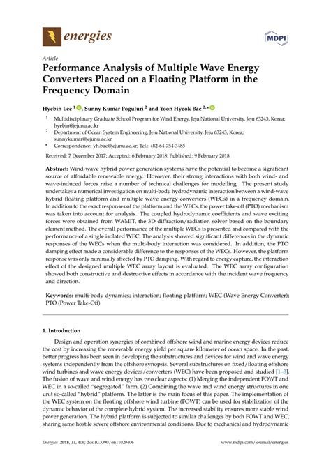 Pdf Performance Analysis Of Multiple Wave Energy Converters Placed On A Floating Platform In