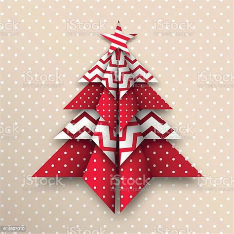빨간색과 흰색 종이 접기 Chritmas 나무 휴일 테마 일러스트 레이션 크리스마스에 대한 스톡 벡터 아트 및 기타 이미지