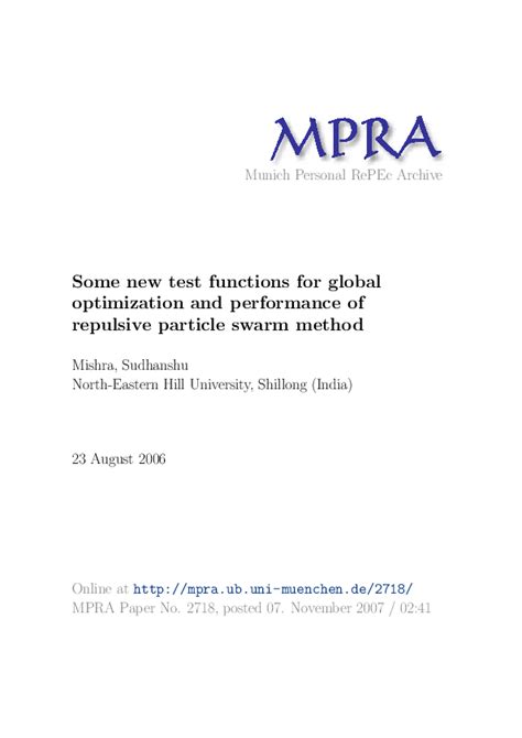 Pdf Some New Test Functions For Global Optimization And Performance