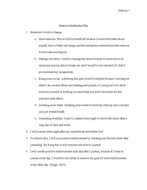 Behavior Modification Plan Johnson 1 Behavior Modification Plan
