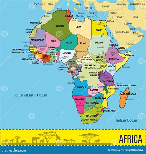Kaart Van Afrika Met Alle Landen En Hun Kapitalen Vector Illustratie