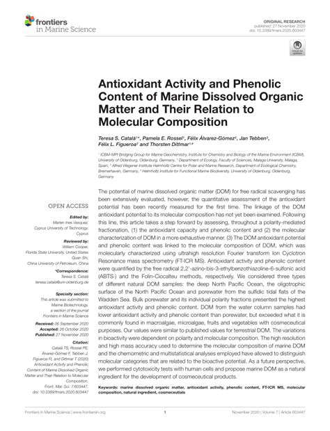 Pdf Antioxidant Activity And Phenolic Content Of Marine Dissolved