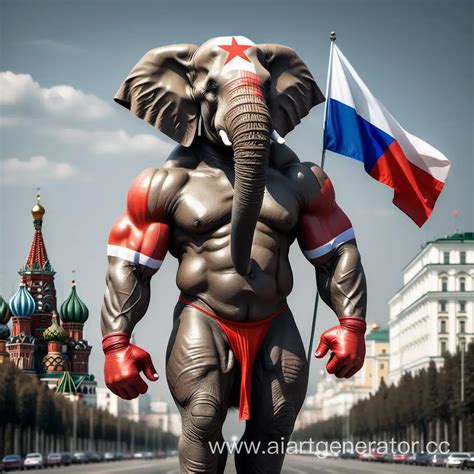 Proudly Posturing HumanLike Elephant with Russian Flag Backdrop | AI ...