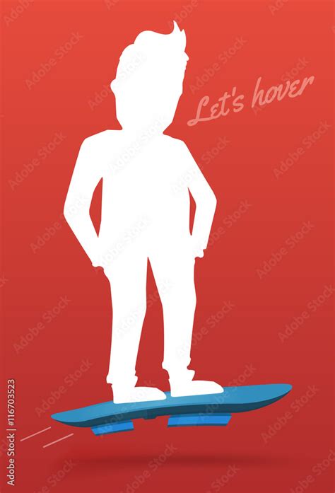 Flying Hoverboard Vector Illustration Background Flat Cartoon Style With Lettering Stock Vector