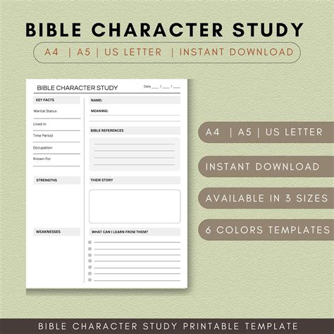 Bible Character Study Printable Template Bible Journaling Christian