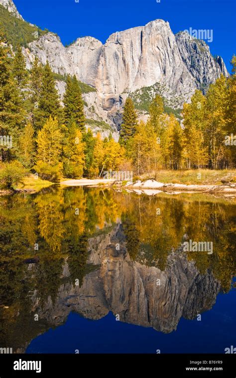 Yosemite Falls And Fall Color From The Merced River Yosemite National