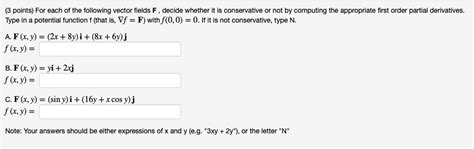 solved 3 points for each of the following vector fields f