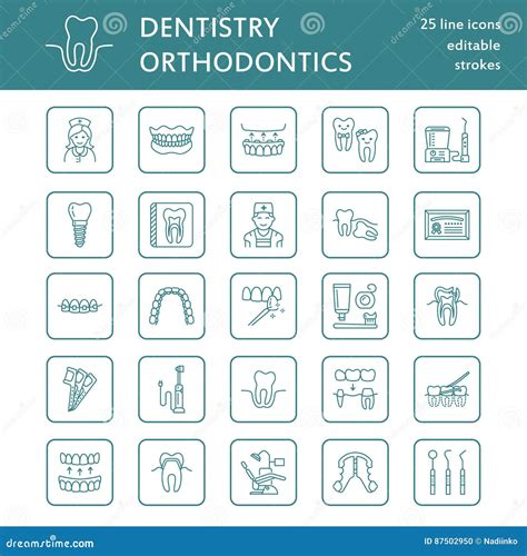 Tandarts De Pictogrammen Van De Orthodontielijn Tandzorgmateriaal