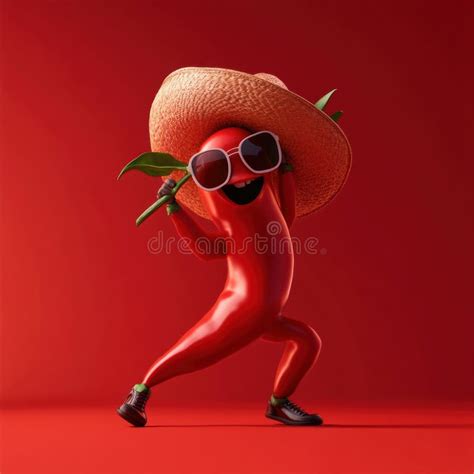 Spicy Chili Pepper Character Boogies In Style With A Sombrero And Sunglasses Generative Ai Stock