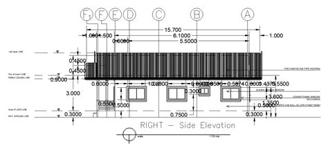 Right Side Elevation View Of 7x13m Residential Building Is Given In This Autocad Drawing Model