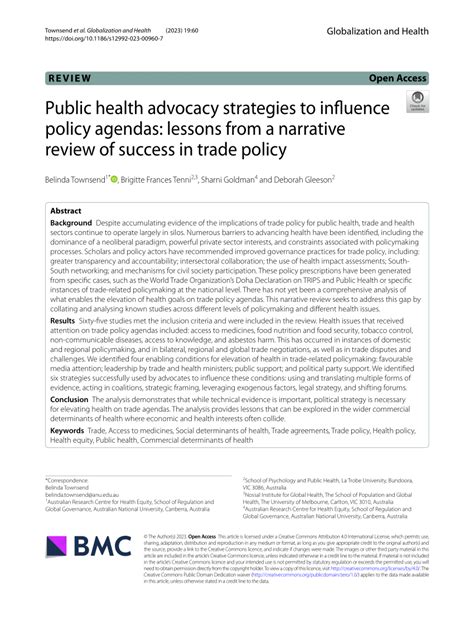 Pdf Public Health Advocacy Strategies To Influence Policy Agendas