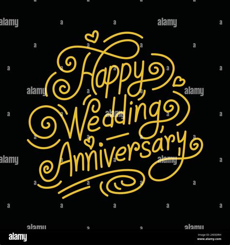 Happy Wedding Anniversary Lettering Greeting Card Vector Illustration