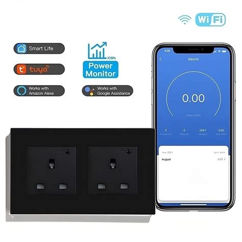 Energy Monitoring Smart Socket 13a Tuya Wifi Double Black Smart City Mall Africa