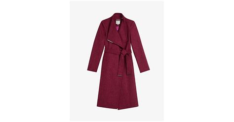 Ted Baker Roseane Belted Waist Herringbone Wool Coat In Red Lyst