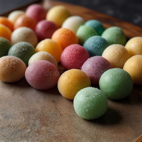 A Colorful Assortment Of Decorative Candy Eggs Displayed On A Rustic