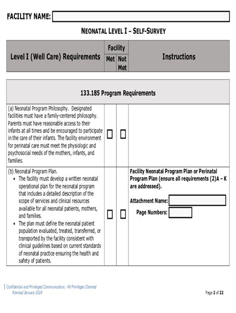 Fillable Online Level I Neonatal Well Care Self Assessment Fax Email