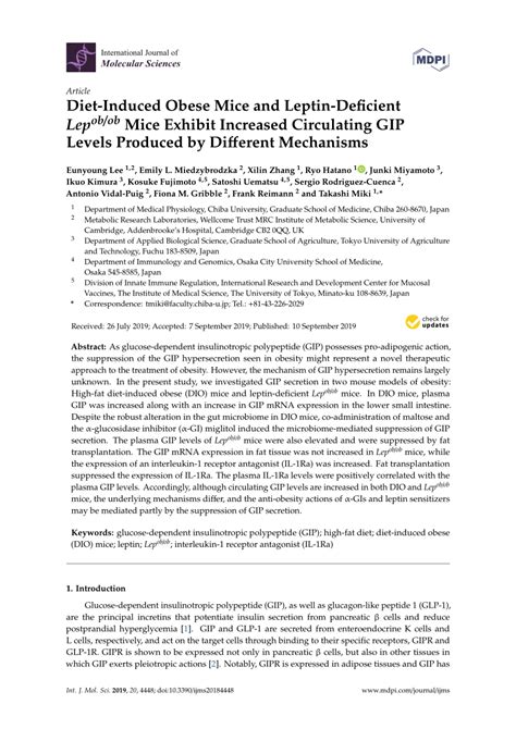 Pdf Diet Induced Obese Mice And Leptin Deficient Lep Obob Mice