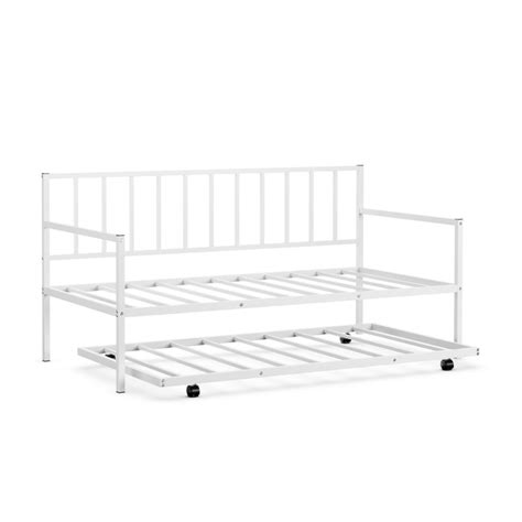 Twin Metal Daybed With Roll Out Trundle Heavy Duty Frame Sofa Bed Set