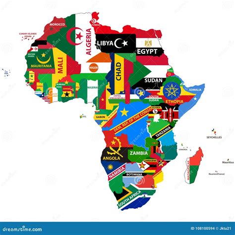 Vector El Mapa Político De África Con Todas Las Banderas De País