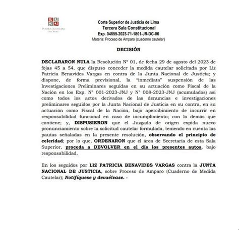 Patricia Benavides Sala Declara Nula Medida Cautelar A Favor De Fiscal