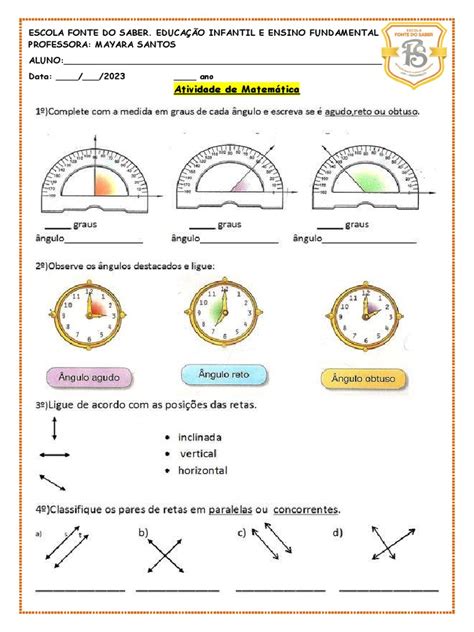 Atividades De Ângulos Para 4º Ano Pdf